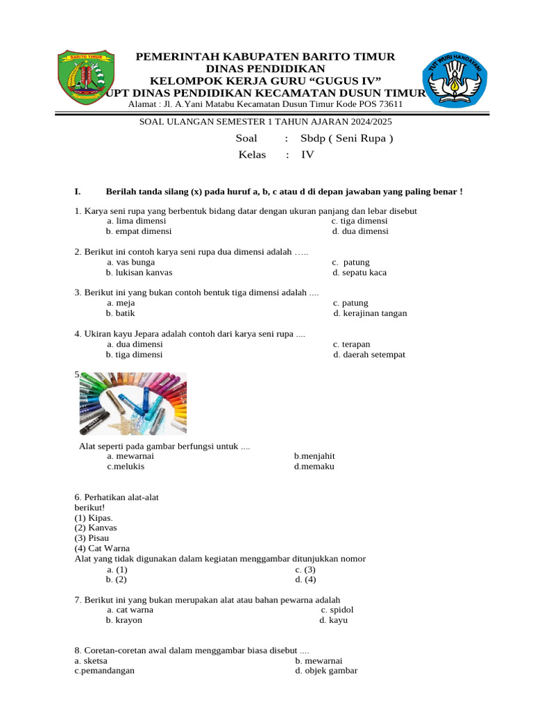 Soal Kelas 4 Mapel SBDP Seni Rupa | PDF
