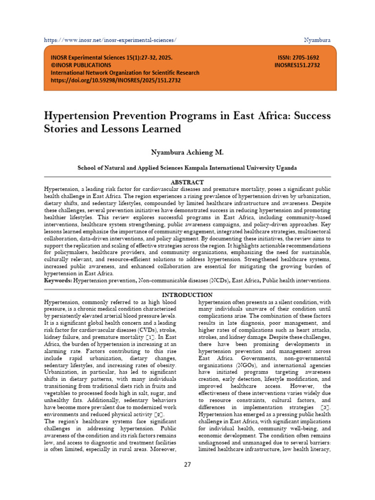 Hypertension Prevention Programs in East Africa: Success Stories and ...