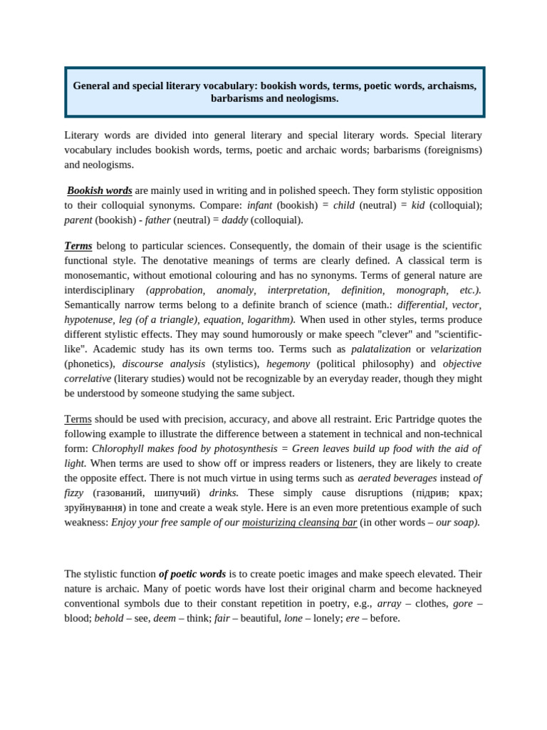 Register. General and Special Literary Vocabulary | PDF | Internet | Thou