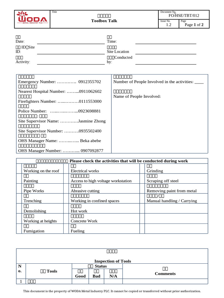 Checklist - Tool Box | PDF
