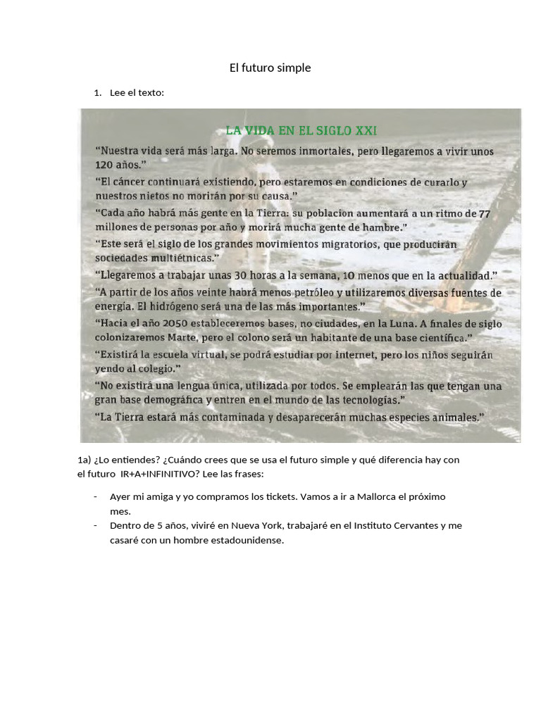 Uso del futuro simple en español | PDF