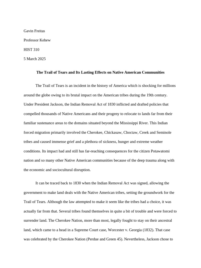 The Trail of Tears and Its Lasting Effects on Native American ...