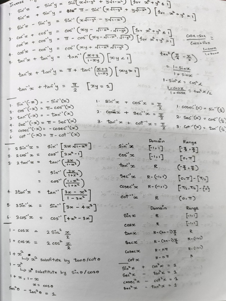 .Class 12 Isc Trigonometric Formulas | PDF | Rotation | Mathematical ...