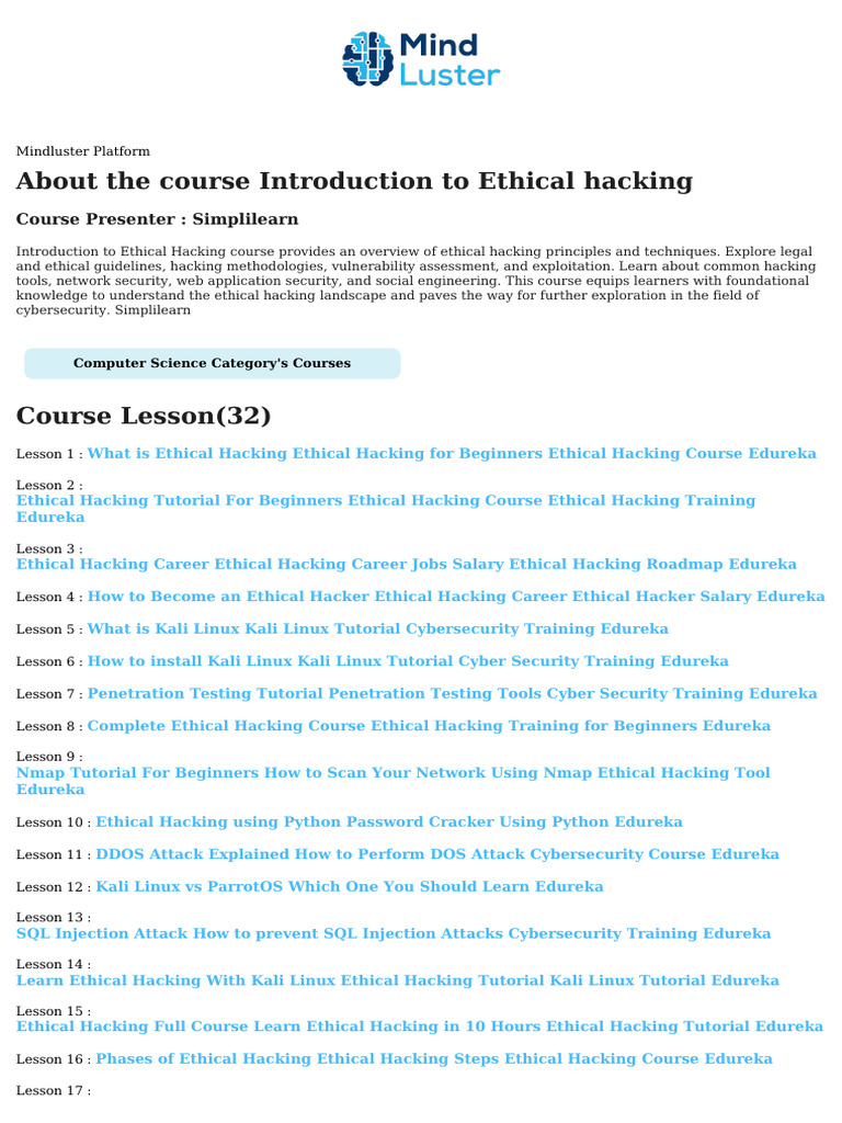 Introduction To Ethical Hacking Course Content | PDF | Security Hacker | White Hat (Computer ...