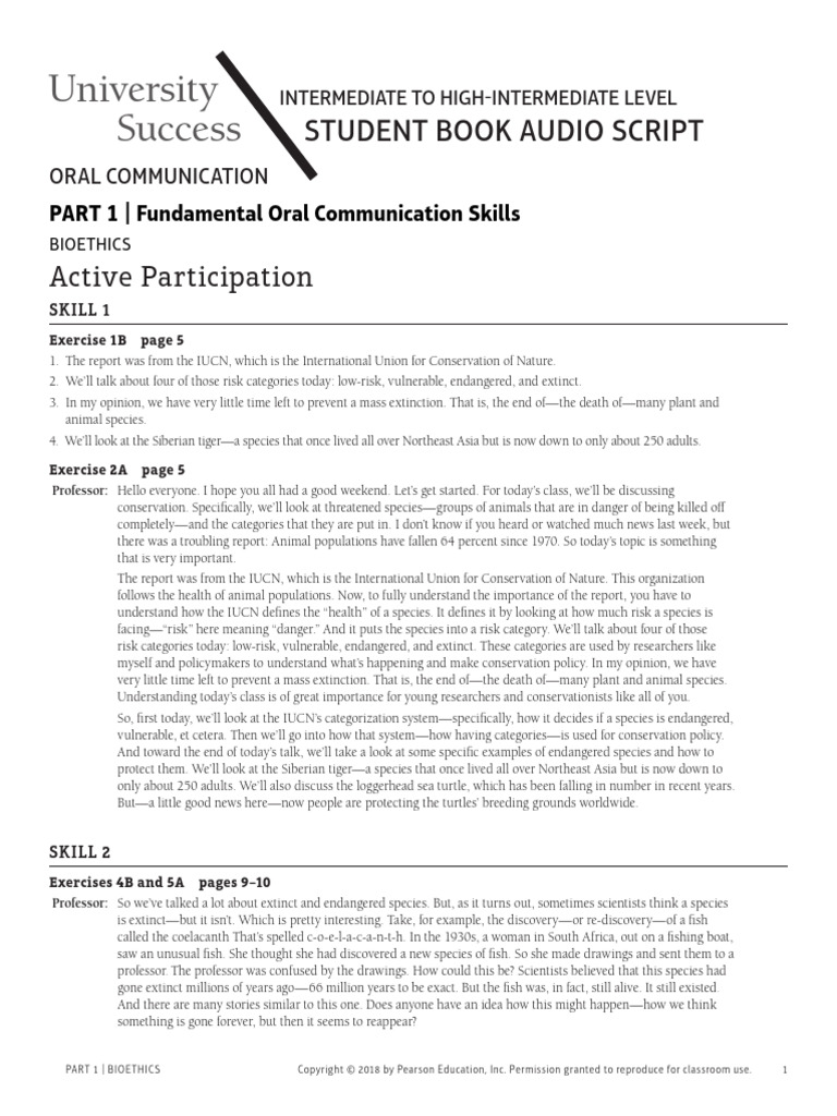 US Oral Communication Int SB Audioscript P1 BIO | PDF | Extinction | Species