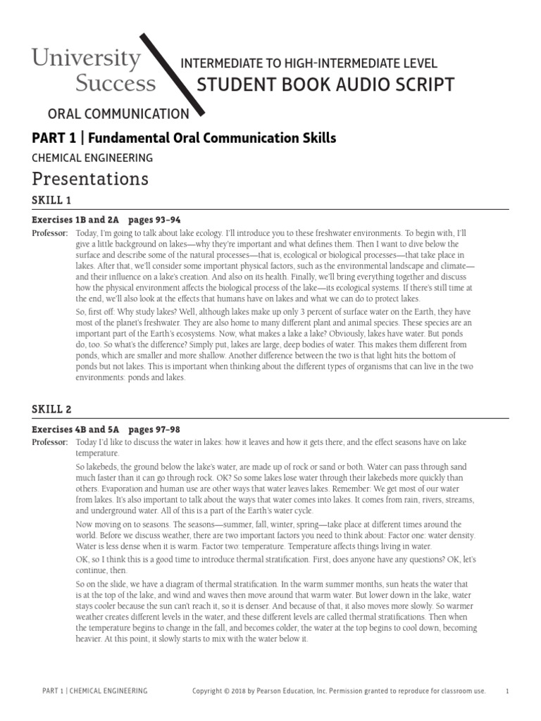 US Oral Communication Int SB Audioscript P1 CHE | PDF | Water | Lake