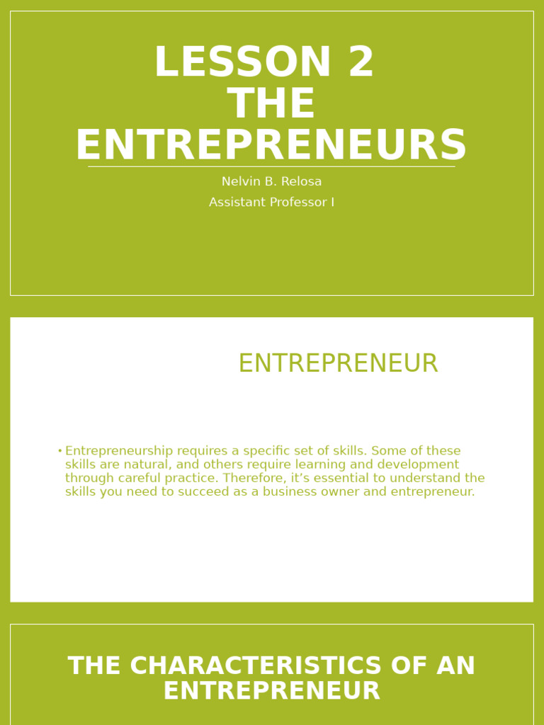 Lesson 2 The Entrepreneurs | PDF | Entrepreneurship | Mindset