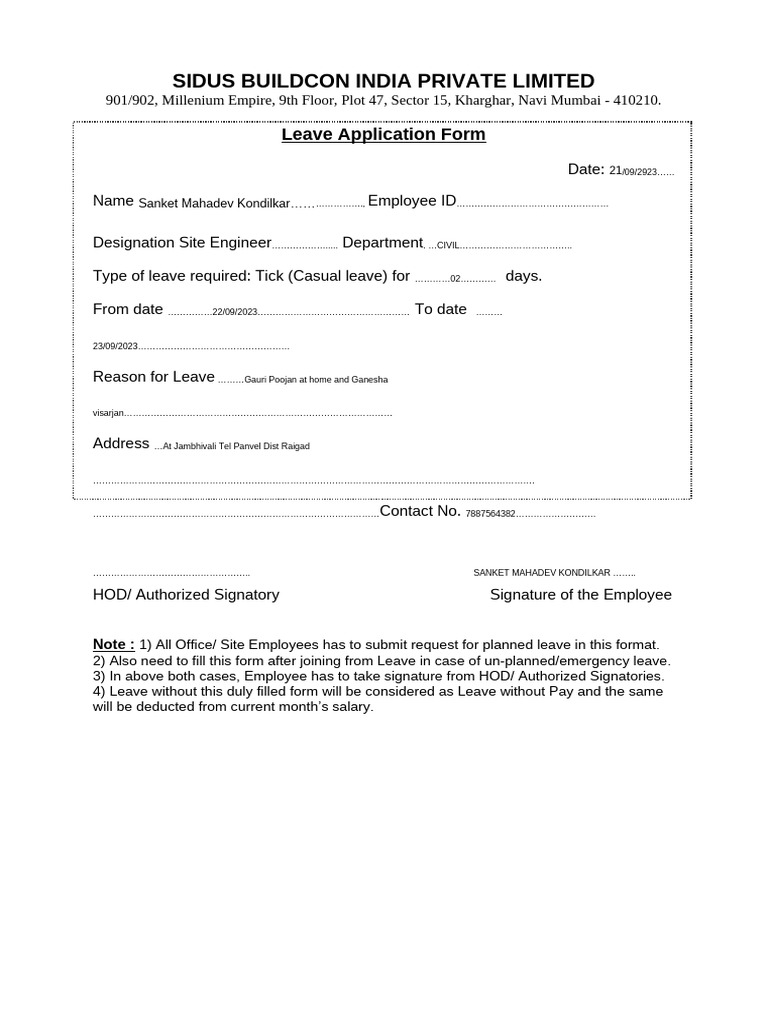 Employee Leave Application Form | PDF