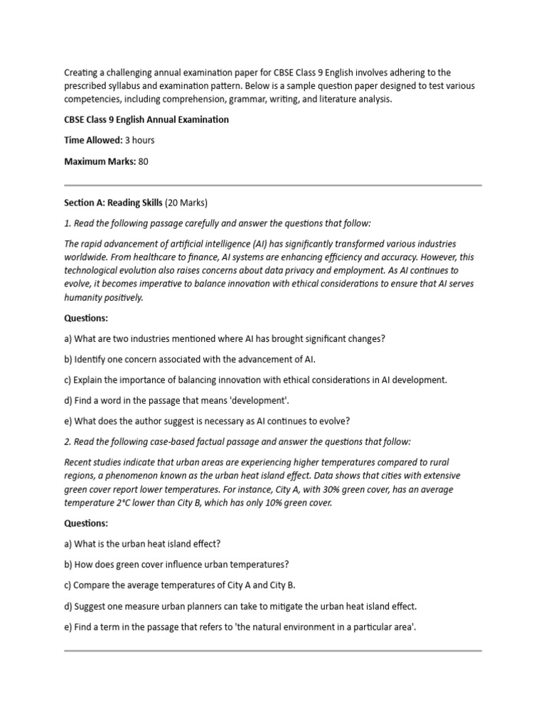 Creating A Challenging Annual Examination Paper For CBSE Class 9 ...