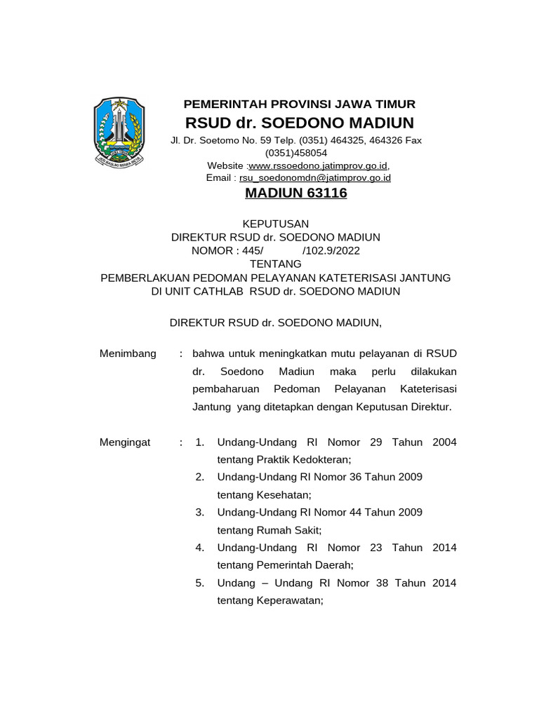 SK Pedoman Pelayanan Cathlab | PDF