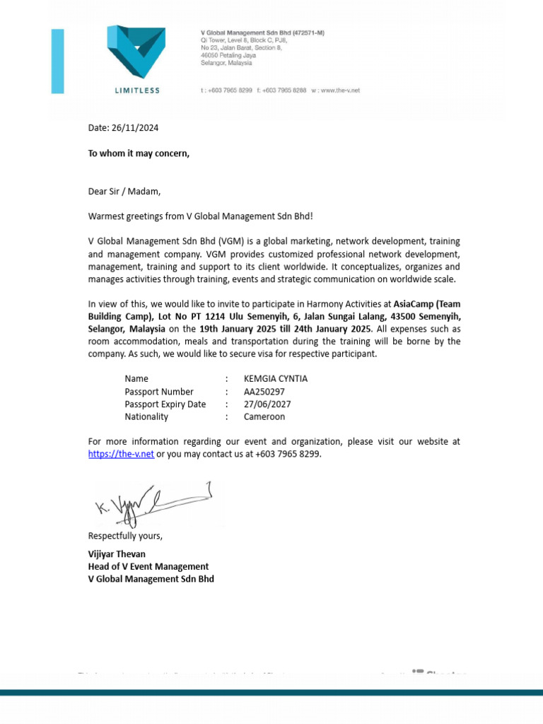 Invitation Letter (HARDCORE ISB BOOTCAMP XXV), HE150252, KEMGIA CYNTIA | PDF