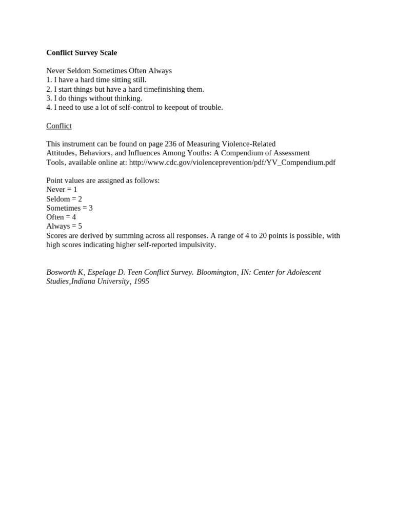 Teen Conflict Survey Scale | PDF
