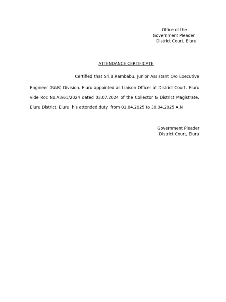 Attendance Certificate for B. Rambabu | PDF