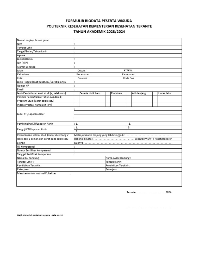 Formulir Biodata Wisuda Poltekkes 2024 | PDF