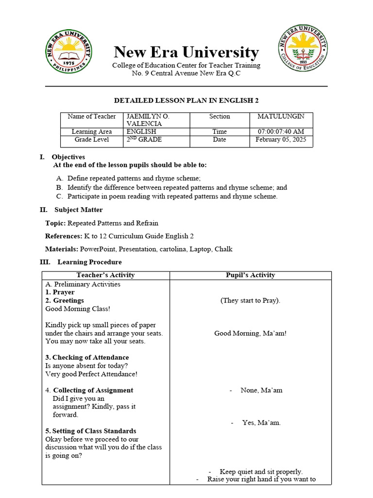 Repeated Pattern and Refrain DLP G2 | PDF | Poetry | Rhyme