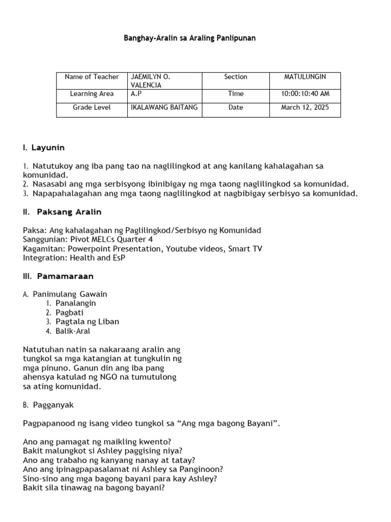 Serbisyo Sa Komunidad AP | PDF