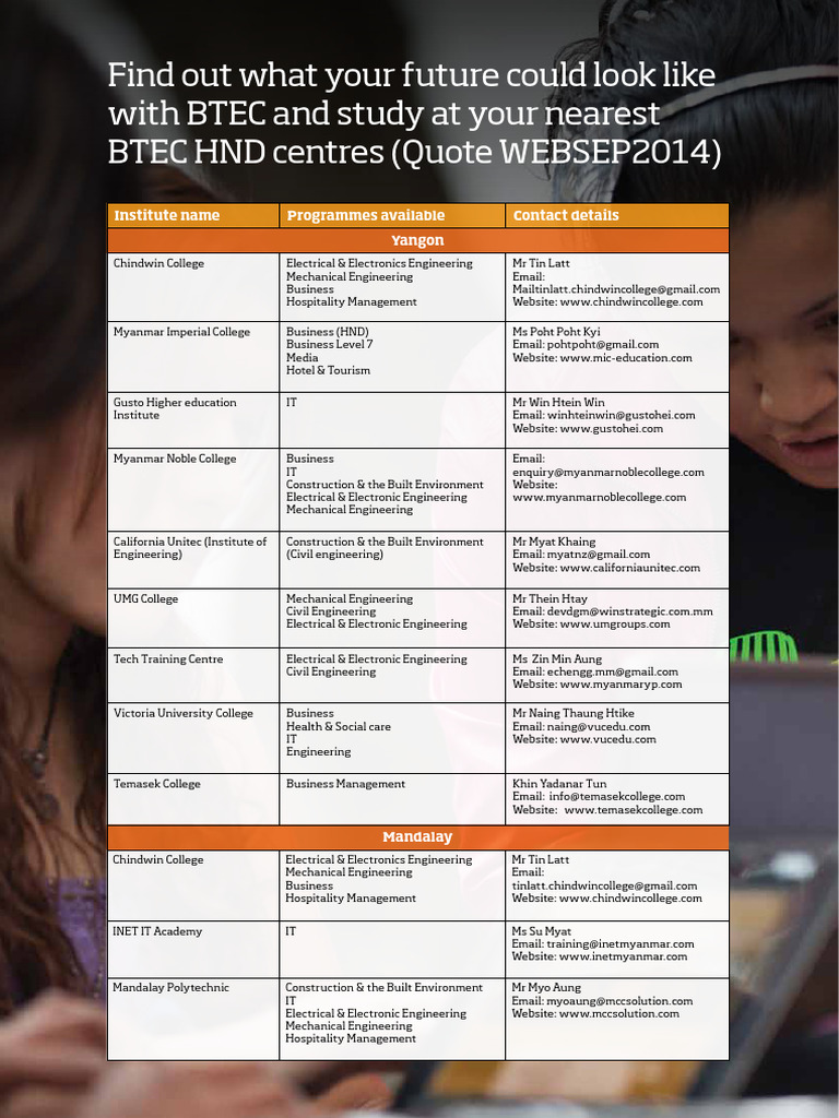 HND BTEC Centres Myanmarv3 | PDF | Politics Of Myanmar | Myanmar