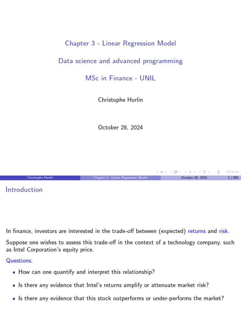 Chapter 3 - Linear Regression Model | PDF | Ordinary Least Squares | Financial Risk