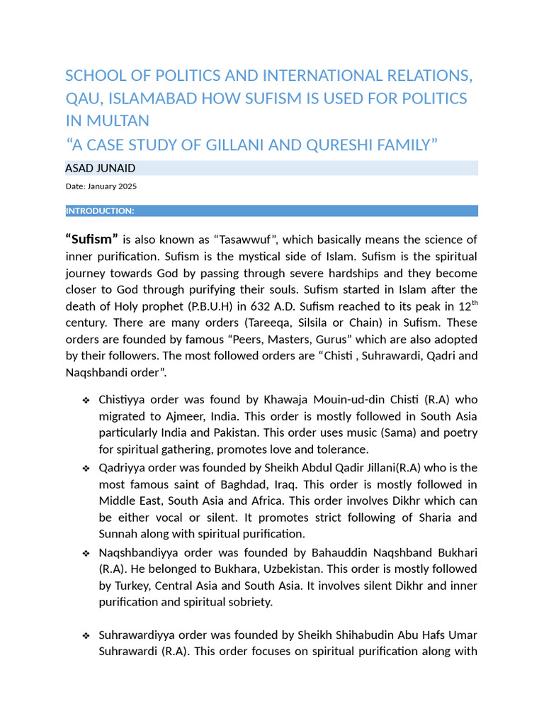 How Sufism Is Used For Politics in Multan Final Full | PDF | Sufism | Muhammad Zia Ul Haq