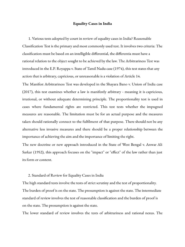 Equality Cases Classification | PDF | Affirmative Action | Discrimination