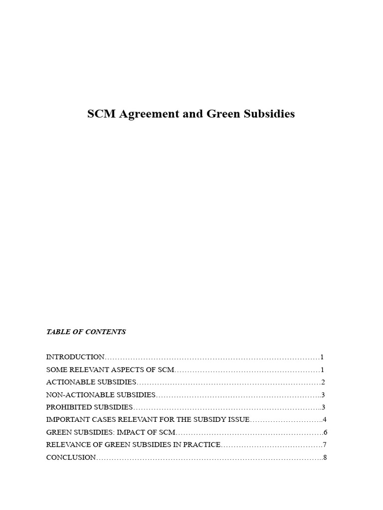 SCM Agreement and Green Subsidies Overview | PDF | Subsidy | World ...