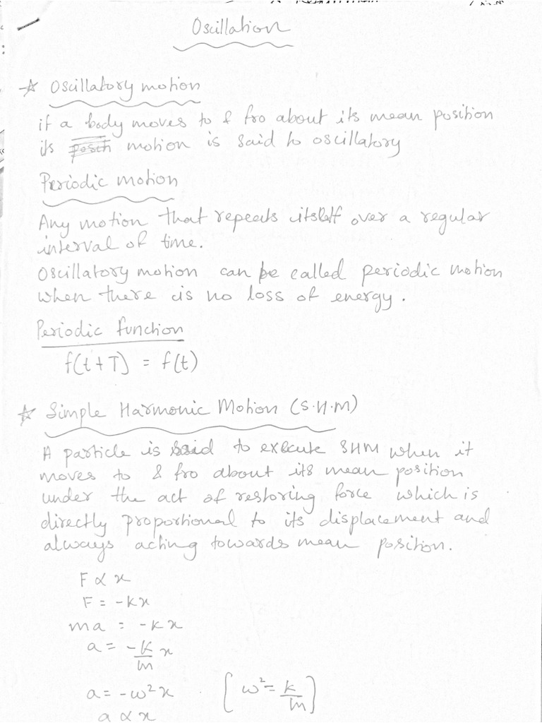 Oscillation CLASS XI NOTES | PDF