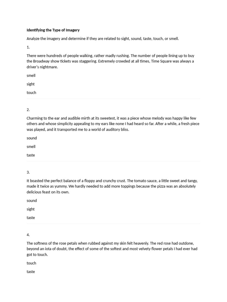 Types of Sensory Imagery Analysis | PDF