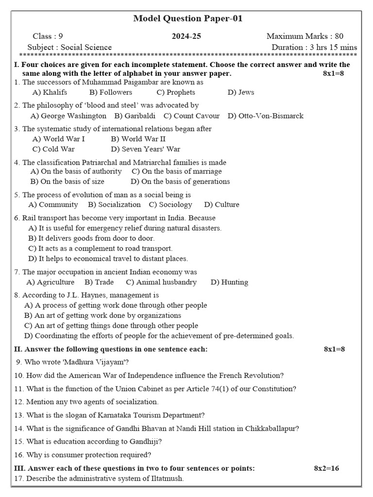 9th STD Social Science Sa2 Exam Model Paper 5 Set Eng Version 2024-25 | PDF