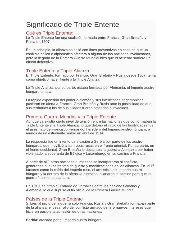 Significado de Triple Entente | PDF | Primera Guerra Mundial | Austria ...