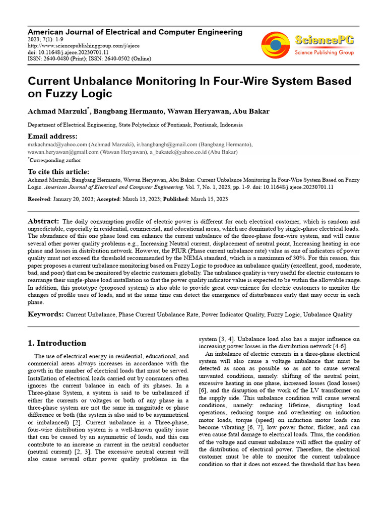Fuzzy Logic for Current Unbalance Monitoring | PDF | Electrical ...