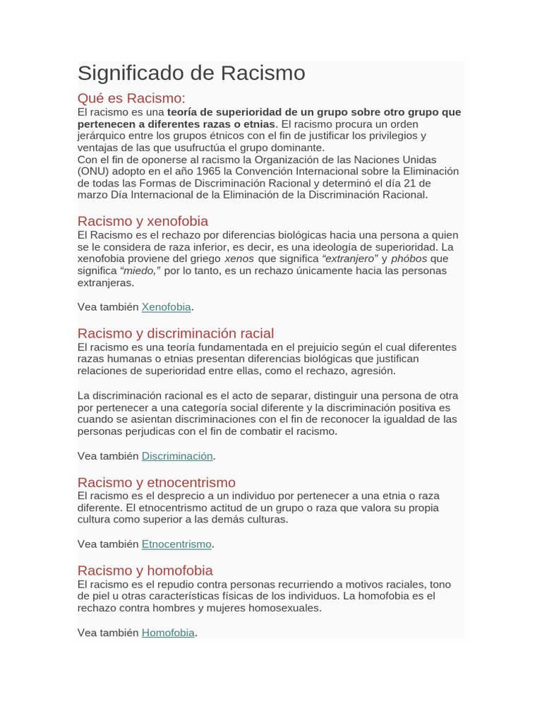 Significado de Racismo | PDF | Racismo | Discriminación y relaciones ...