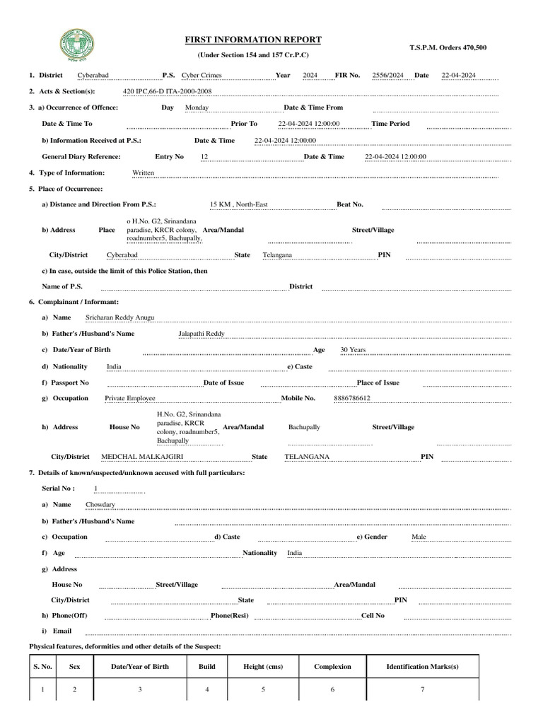 FIR Format and Judgments | PDF | Crimes | Crime & Violence