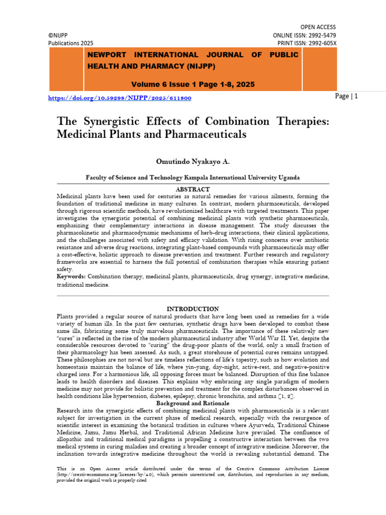 The Synergistic Effects of Combination Therapies: Medicinal Plants and ...