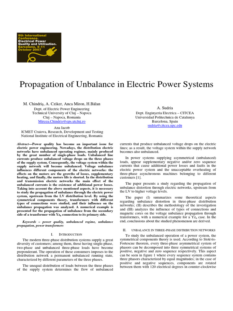 Propagation of Unbalance in Electric Power Systems | PDF | Transformer | Electrical Impedance