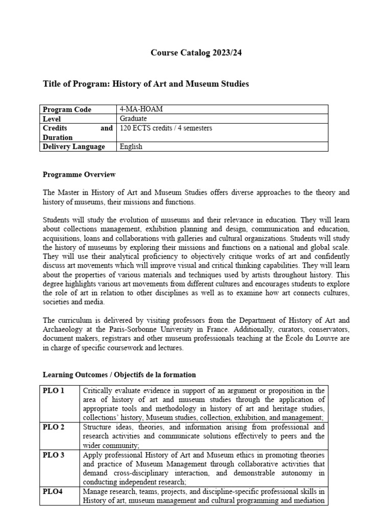 Master in Art and Museum Studies 2023/24 | PDF | Mycenaean Greece | Museum