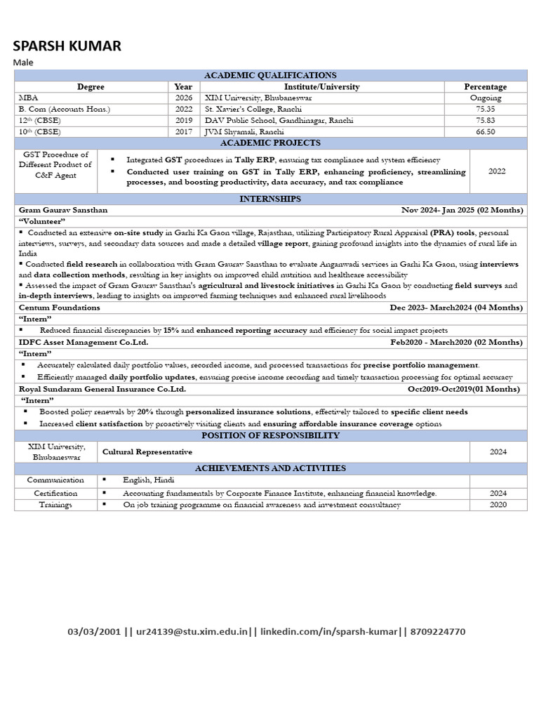 SPARSH KUMAR CV | PDF | Business | Economies