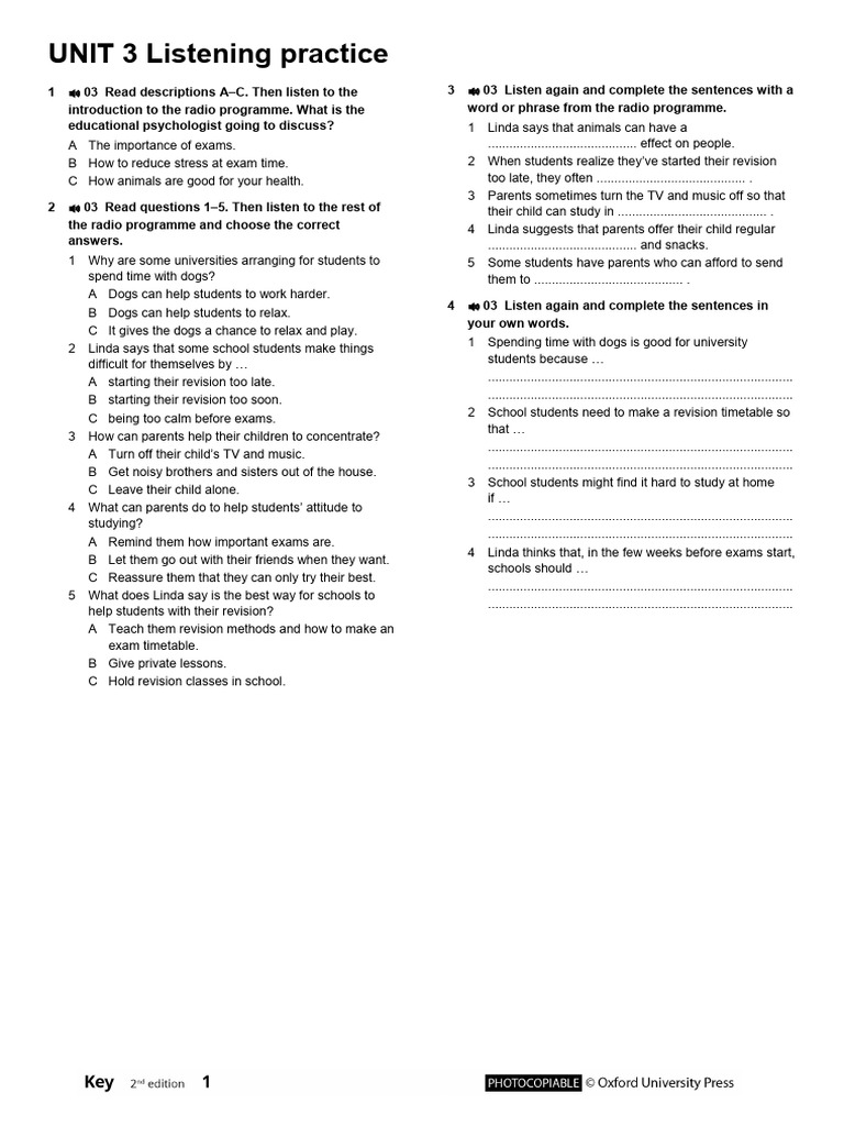 Key2e L1 Worksheets Listening Unit 3 | PDF