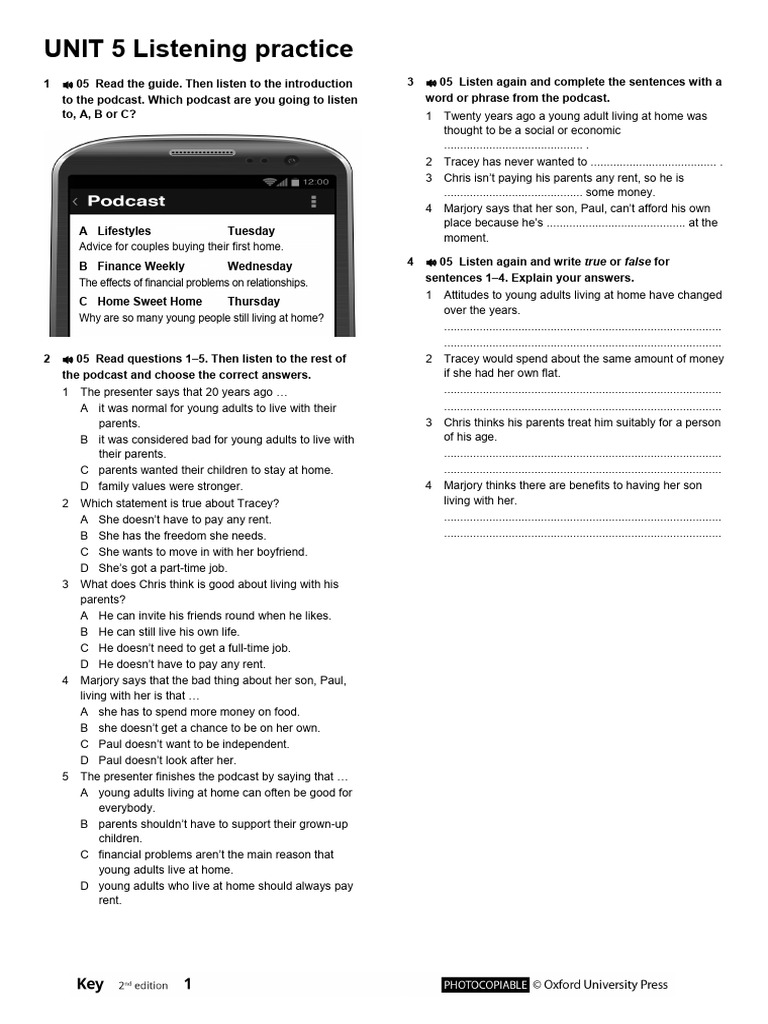 Key2e L1 Worksheets Listening Unit 5 | PDF