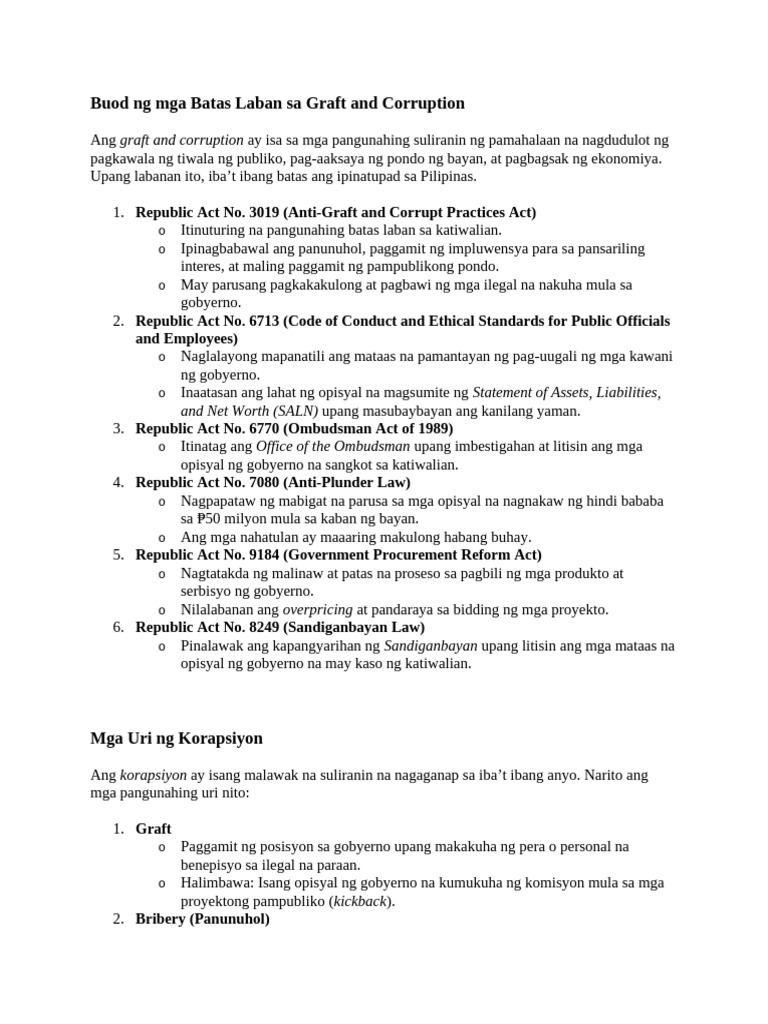 Ap Graft and Corruption Summary Lesson | PDF
