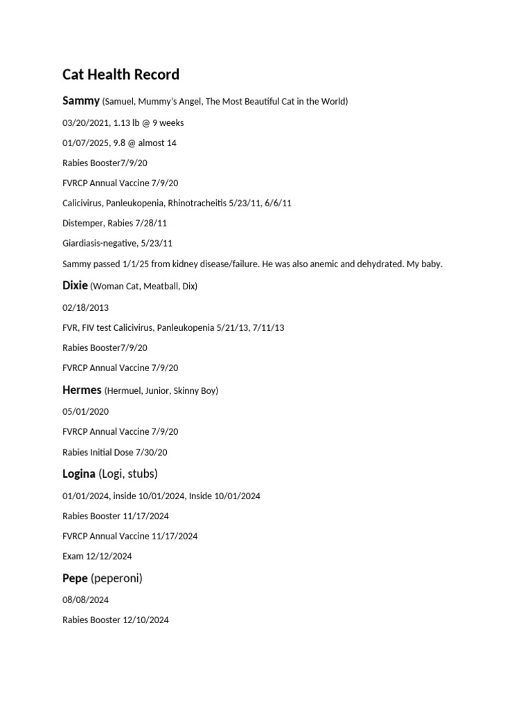 Cat Health Record | PDF