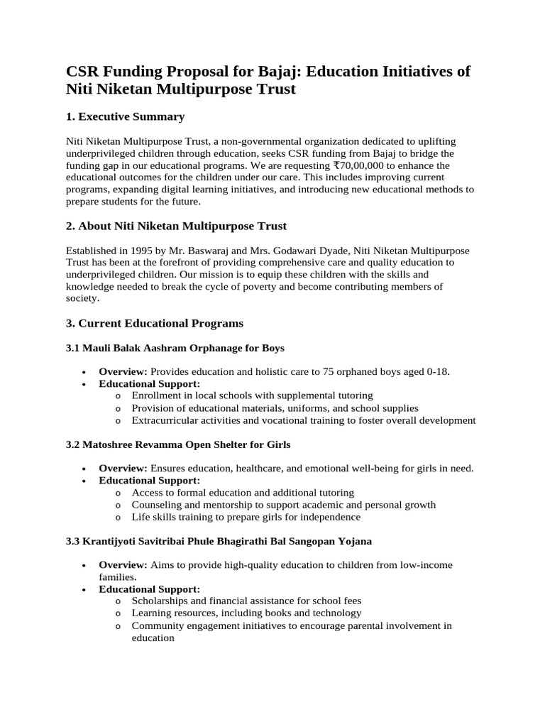 Bajaj CSR Grant Proposal for Education | PDF | Educational Technology ...