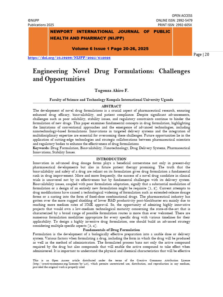 Engineering Novel Drug Formulations: Challenges and Opportunities (www ...