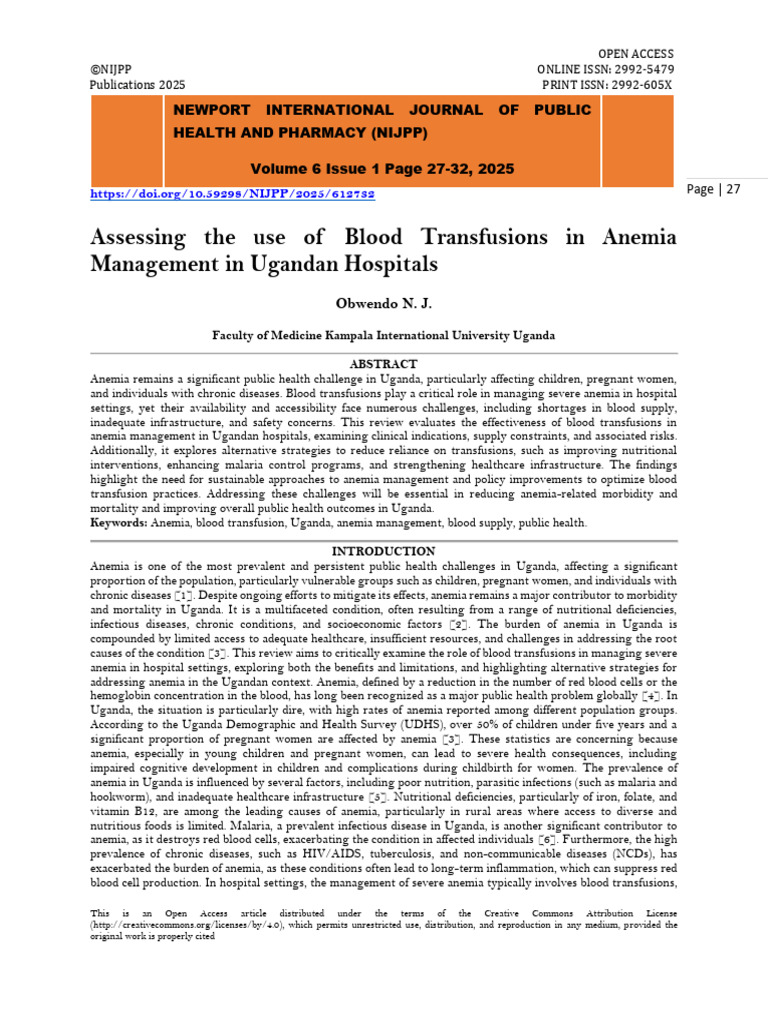 Assessing The Use of Blood Transfusions in Anemia Management in Ugandan ...