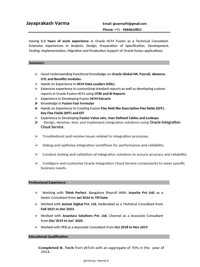 Varma Resume oracle hcm_1741073528878_Jayaprakash Varma-1 | PDF | Oracle Corporation | Cloud ...