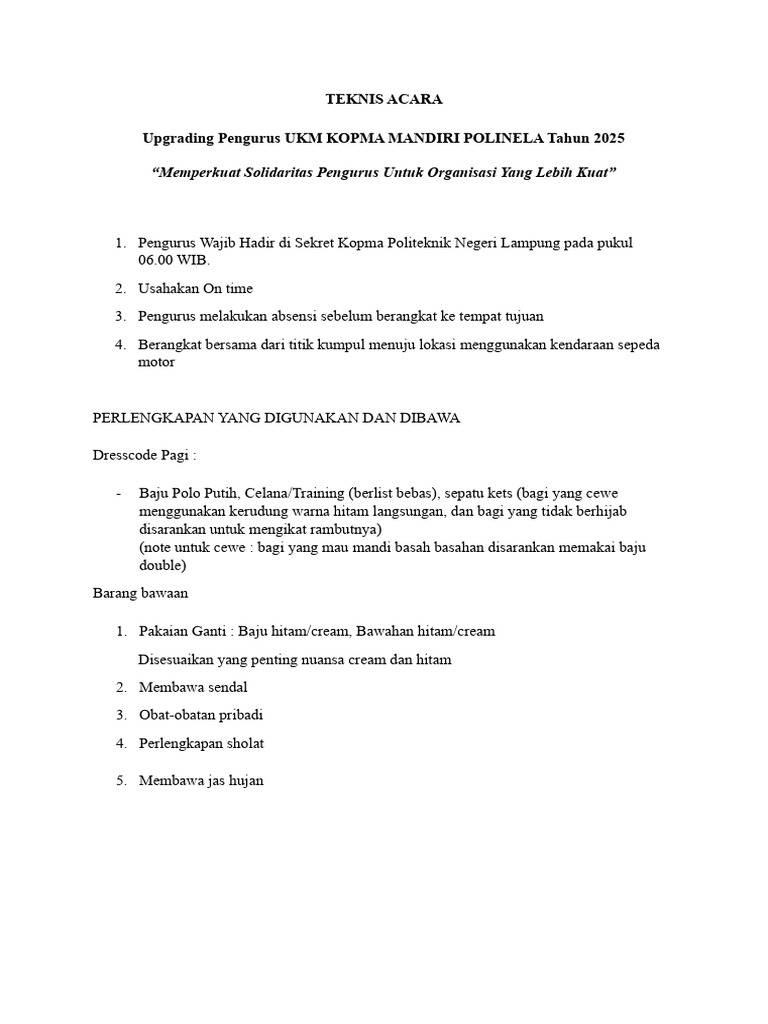Teknis Acara Upgrading Pengurus Tahun 2025-2 | PDF