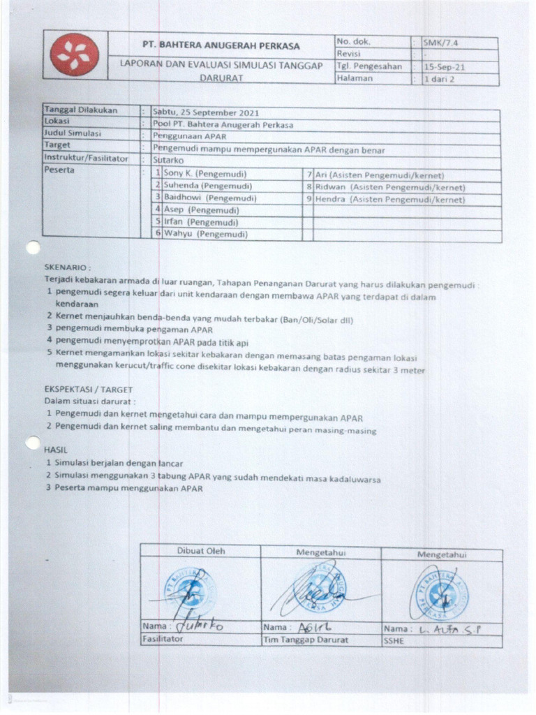 Evaluasi Simulasi Tanggap Darurat Bap | PDF