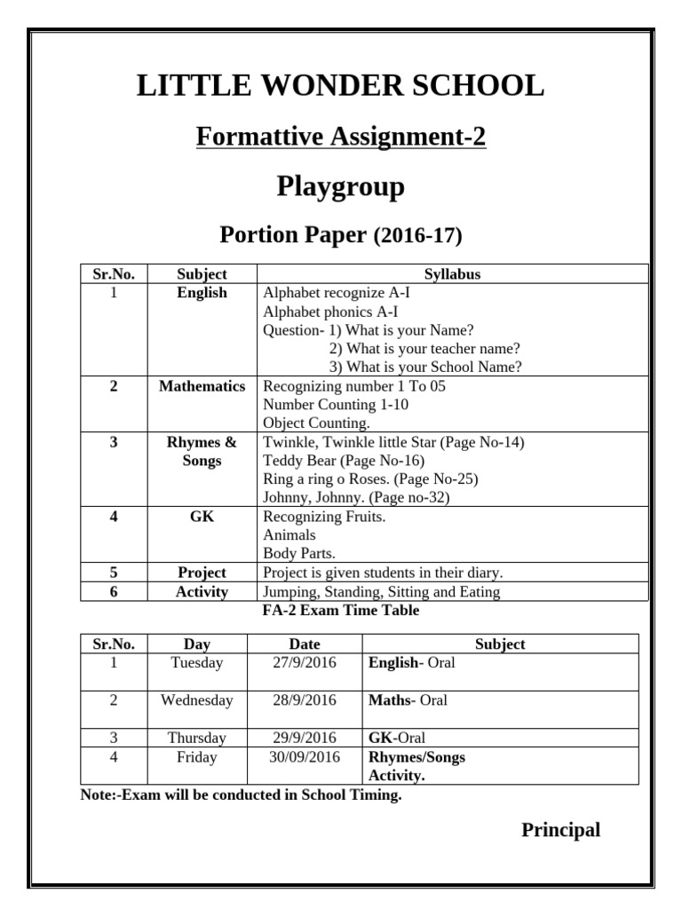 Little Wonder School Playgroup Syllabus | PDF
