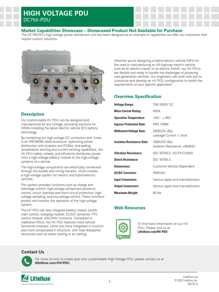 Littelfuse HV PDU Datasheet | PDF | Electrical Connector | Fuse (Electrical)
