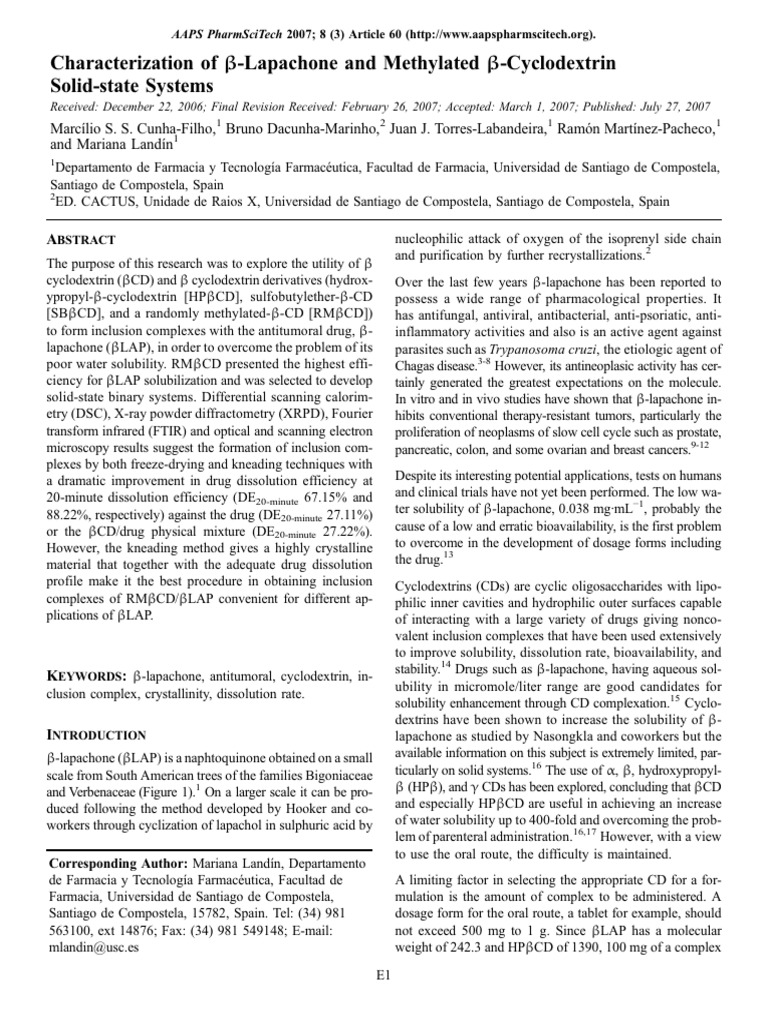 Characterization of β-Lapachone and Methylated β-Cyclodextrin | PDF ...