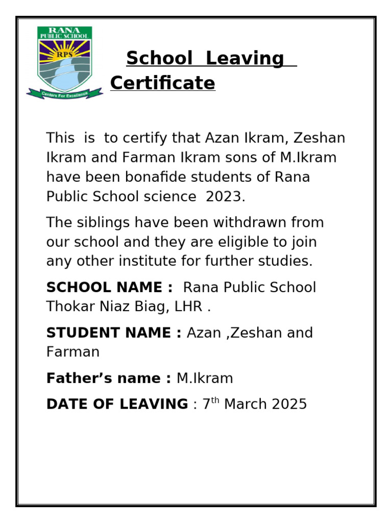 School Leaving Certificate Rps | PDF